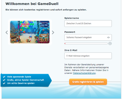 Ihr Einstieg: Der Probe-Spieler-Bereich — GameDuell Support Hilfecenter