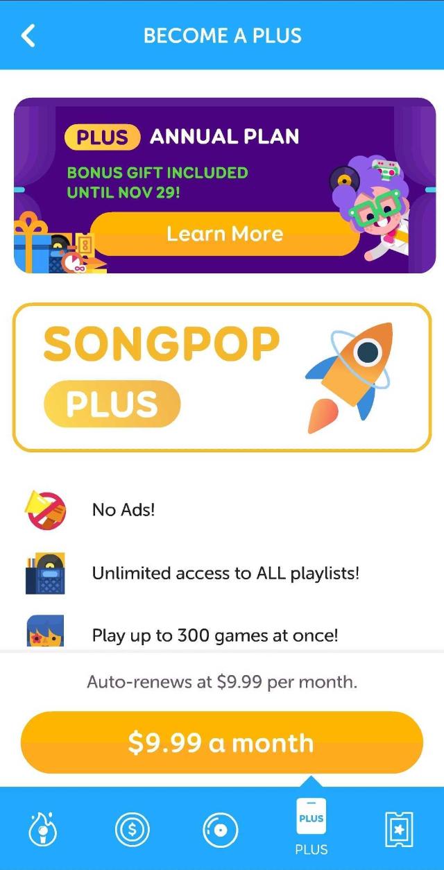 Annual PLUS Subscription — SongPop Classic Help Center