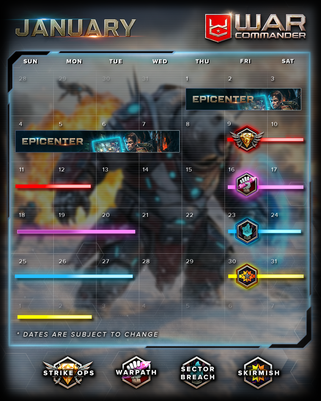 《戰爭指揮官》2026年1月活動日曆 — War Commander幫助中心