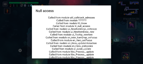 運作期間/拾取物品時出現 Null Access 錯誤訊息 — Dead Cells幫助中心